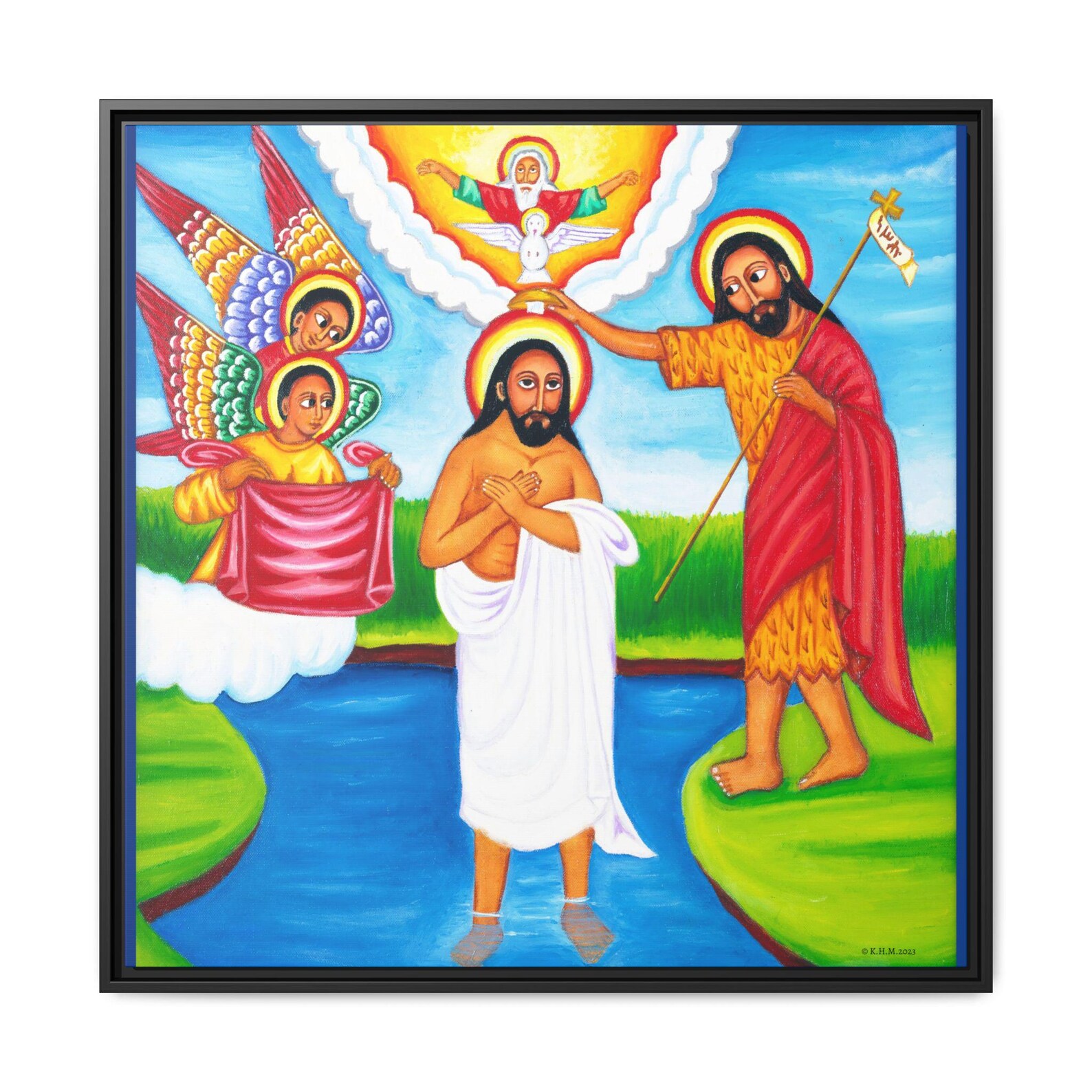 Timket Canvas Art: Jesus' Baptism, Ethiopic Christian Art - Black Frame ...