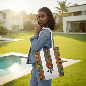 Ethiopian Queen of Sheba Tote Bag | Saba Design Polyester Canvas ...