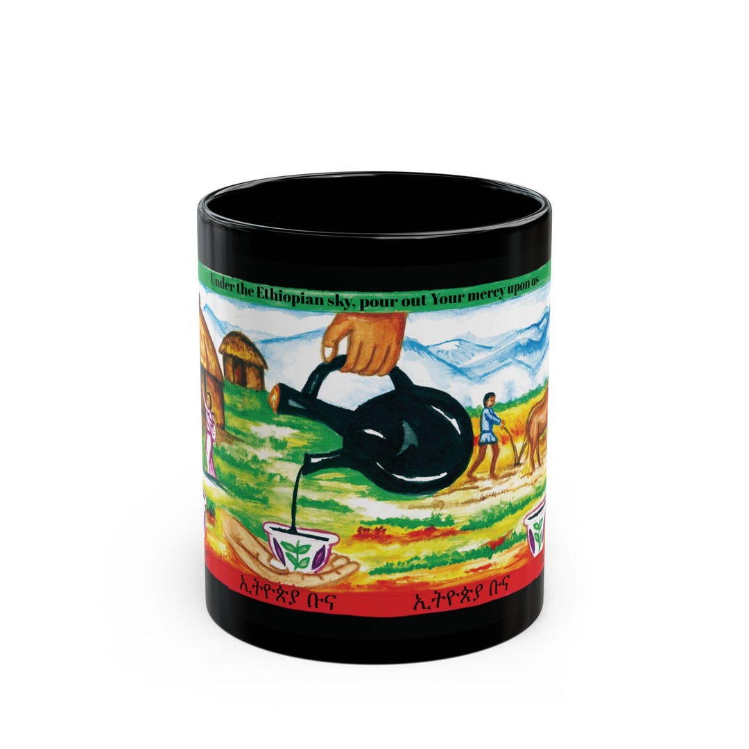 Ethiopian - Inspired Black Ceramic Mug | Original Art | 11oz & 15oz ...