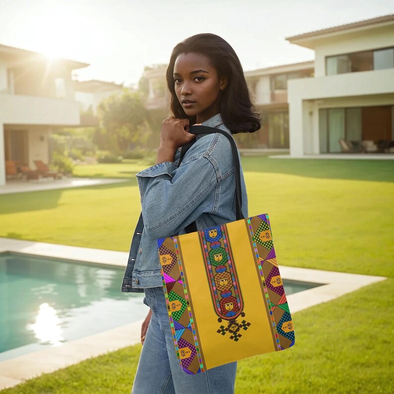 Ethiopian Queen of Sheba Tote Bag - Yellow | Saba Design Polyester ...