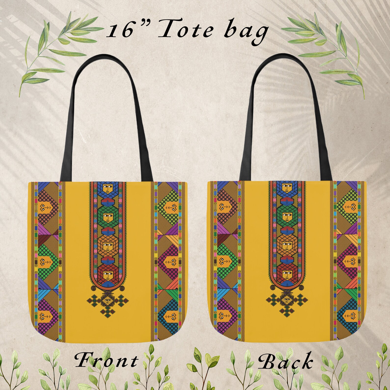 Ethiopian Queen of Sheba Tote Bag - Yellow | Saba Design Polyester ...