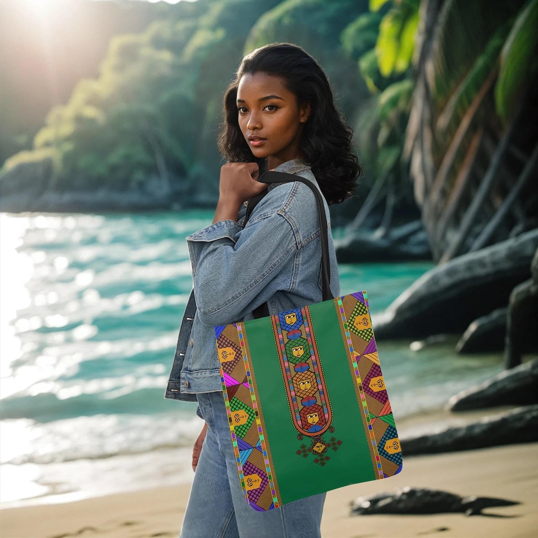 Ethiopian Queen of Sheba Tote Bag - Dark Green | Saba Design Polyester ...