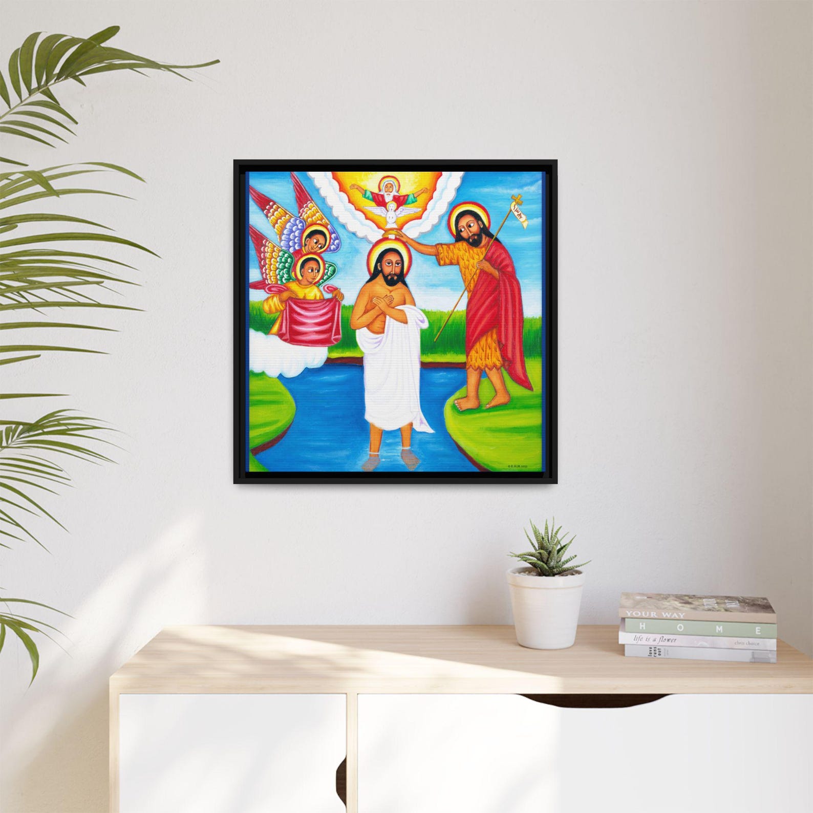 Timket Canvas Art: Jesus' Baptism, Ethiopic Christian Art - Black Frame ...