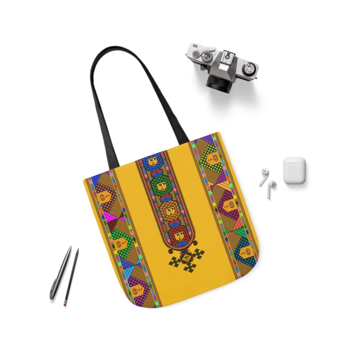 Ethiopian Queen of Sheba Tote Bag Yellow Saba Design Polyester Canvas ...