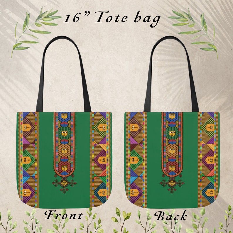 Ethiopian Queen of Sheba Tote Bag Dark Green Saba Design Polyester ...
