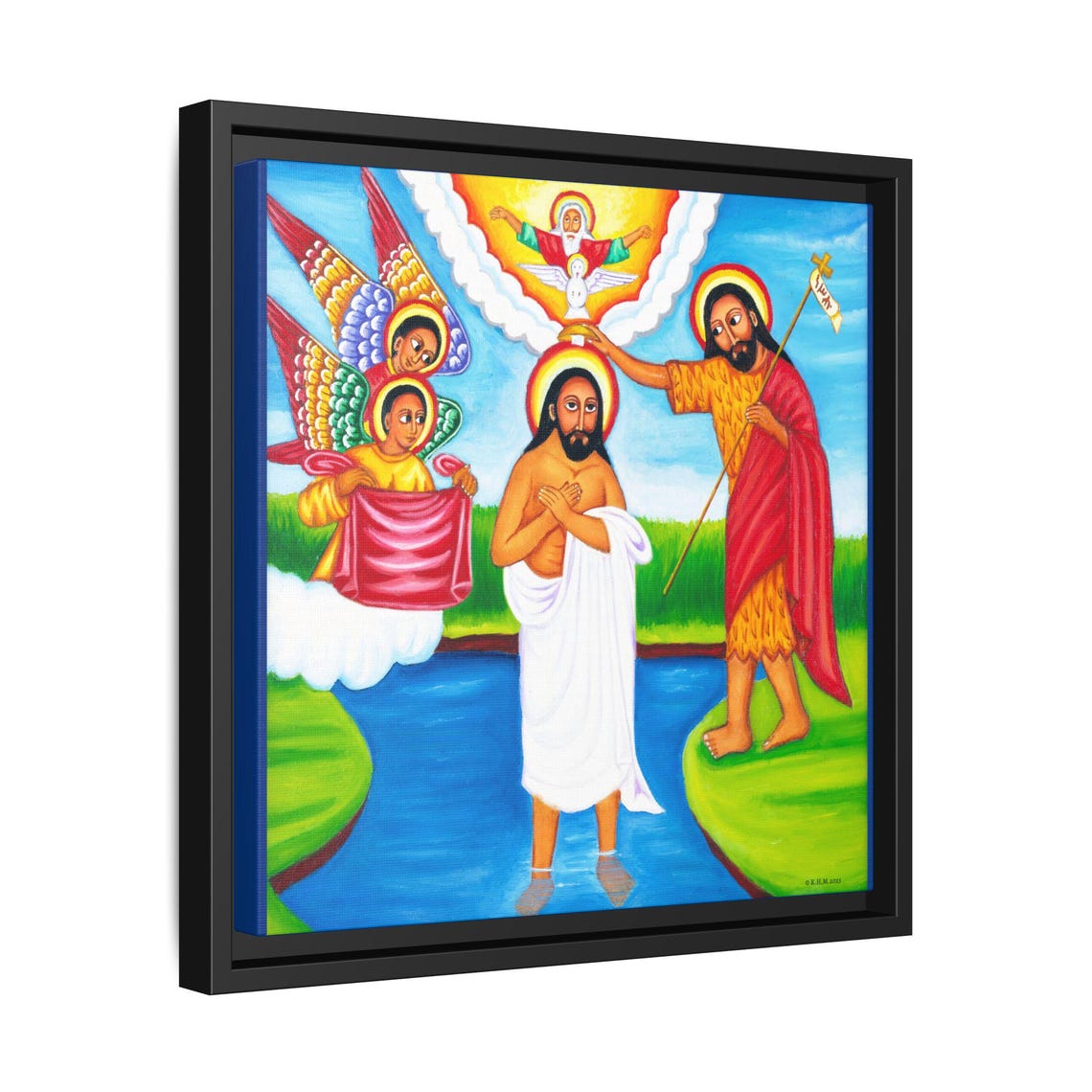 Timket Canvas Art: Jesus' Baptism, Ethiopic Christian Art - Black Frame ...
