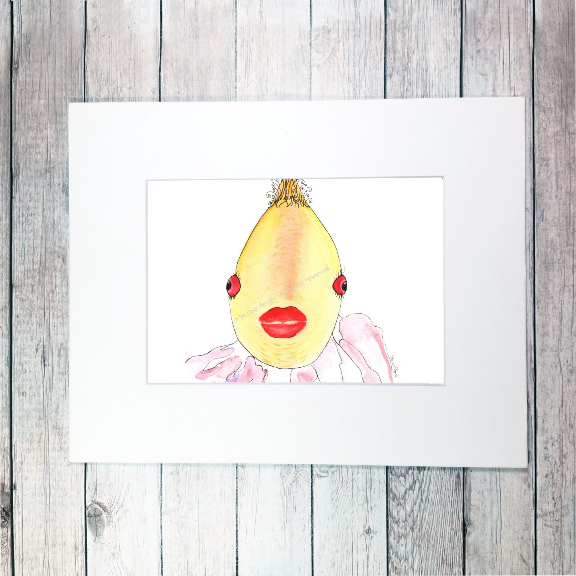 Becksfineart Matted Fine Art Print Illustrated Fish Lips Design Yellow ...