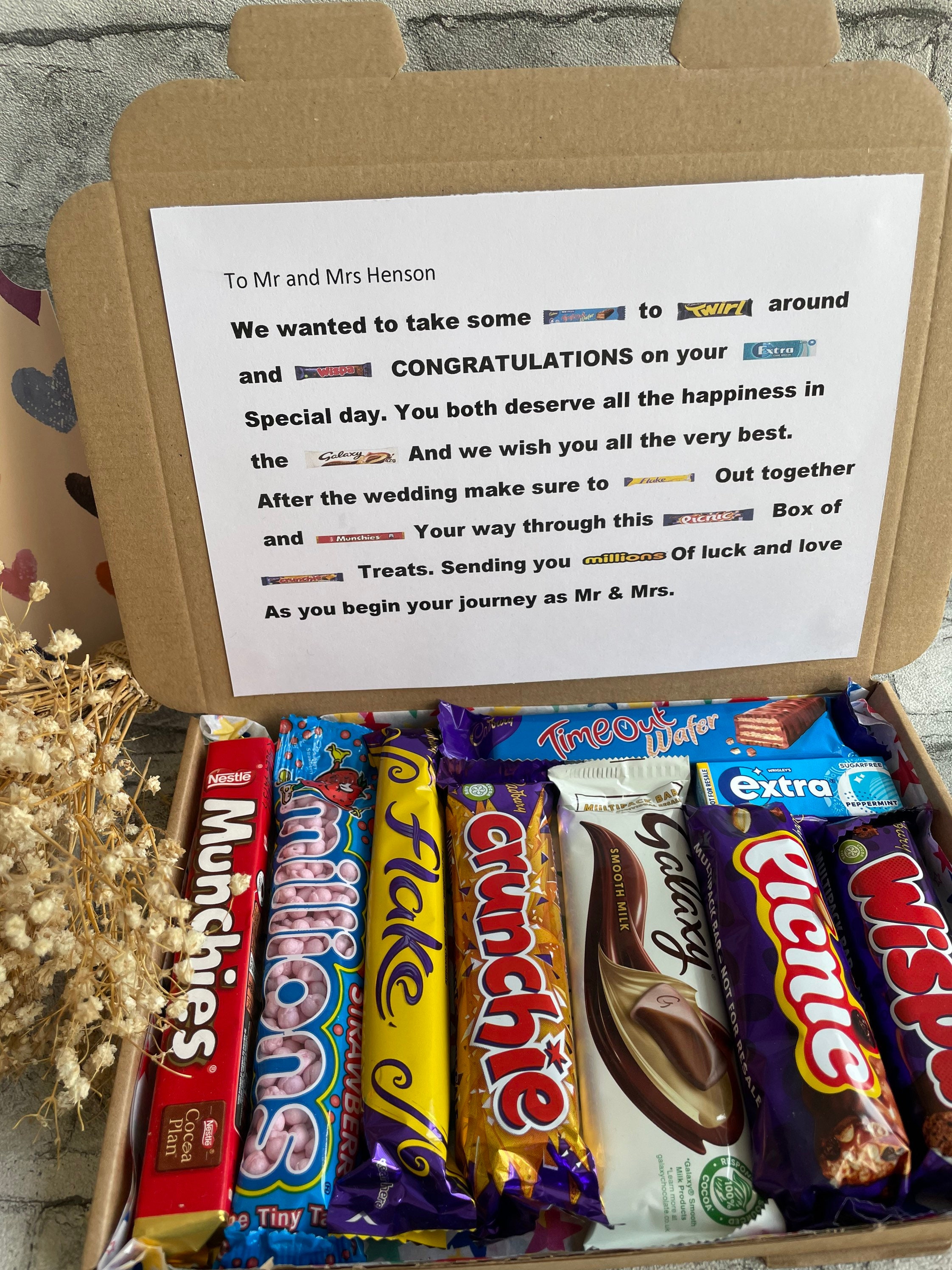 Wedding Gift Treat Box Congratulations Mr & Mrs Wedding Day Chocolate ...