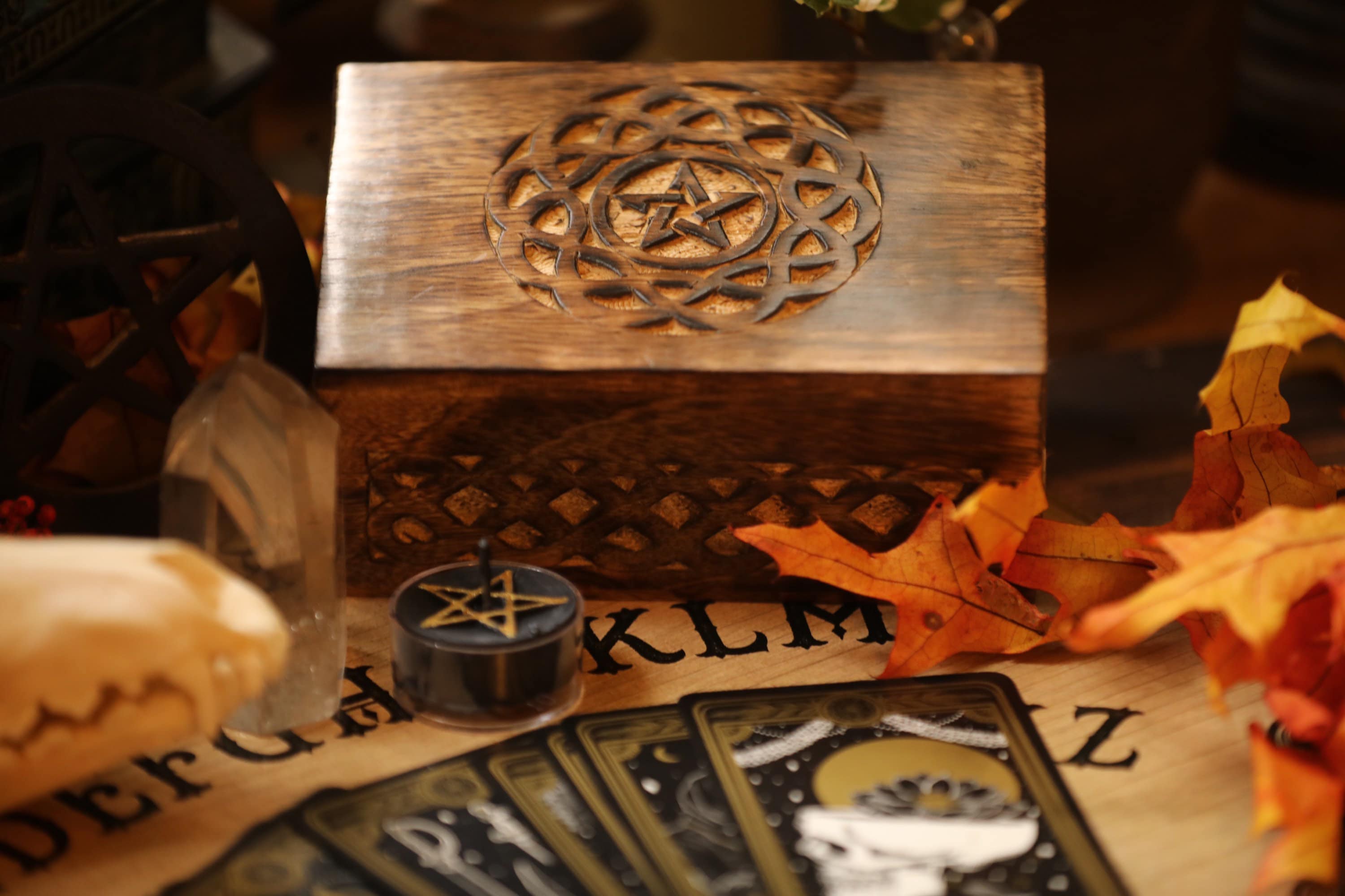 Pentacle Tarot Box wood hand carved witchy