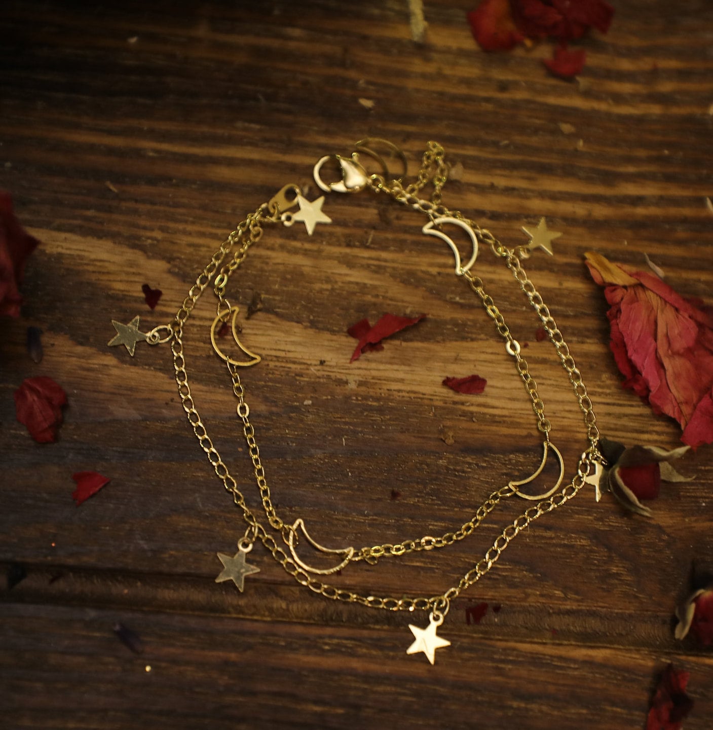 Witch's Amulet Anklet stars and Obsidian