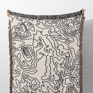 Topography Map Design Woven Throw Blanket With Fringe and Wall Tapestry ...