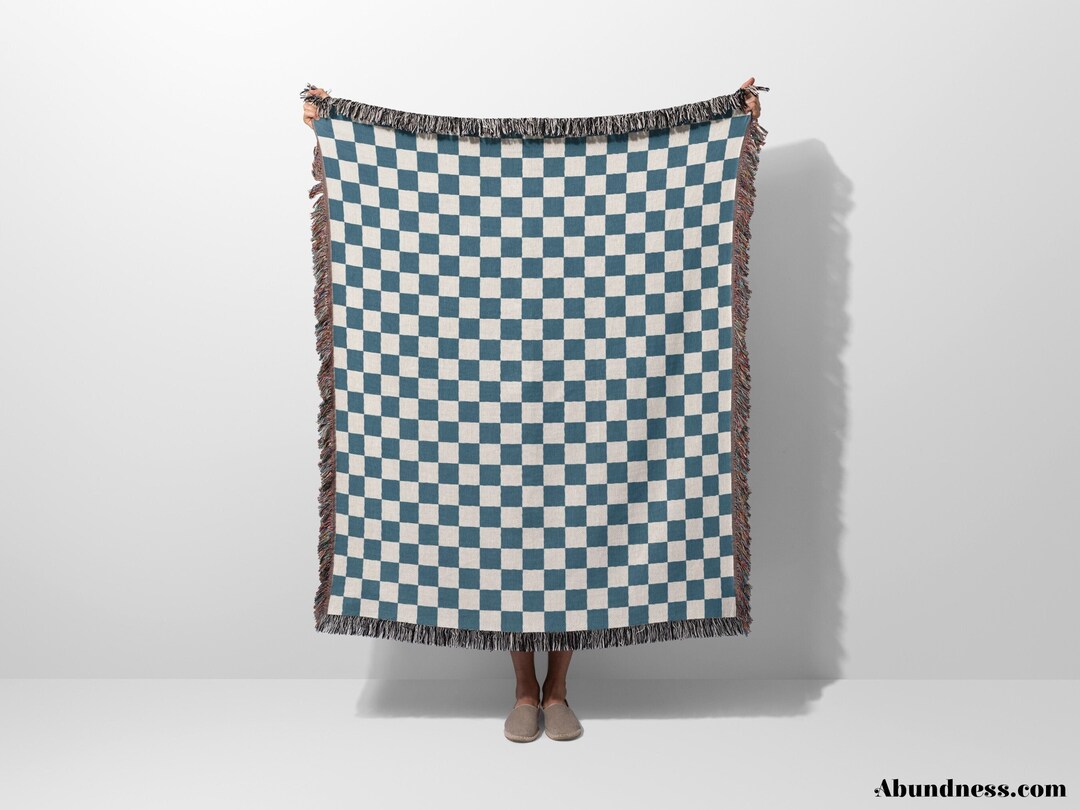 Blue Checkered Pattern Woven Throw Blanket, Classy Simple Checker Woven ...