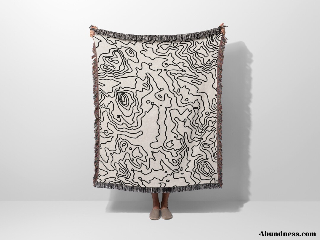 Topography Map Design Woven Throw Blanket With Fringe and Wall Tapestry ...