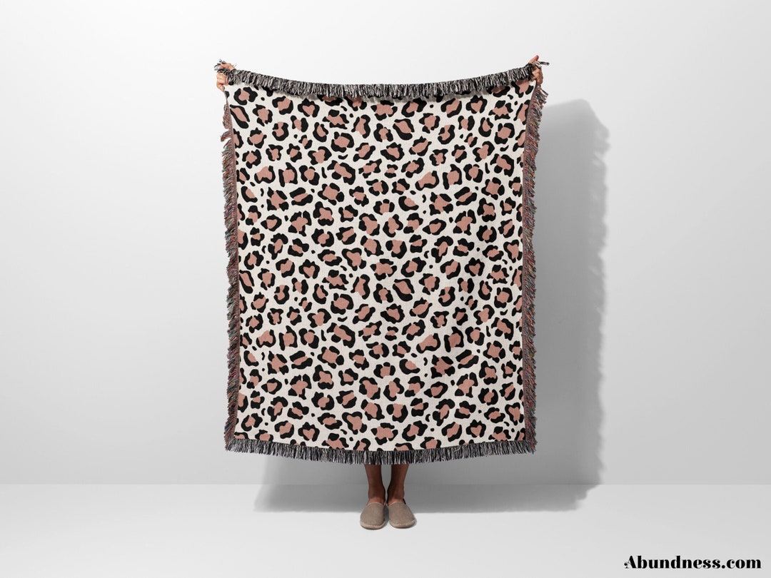 Leopard Print Woven Throw Blanket Wall Tapestry, Black and Lighter Red ...
