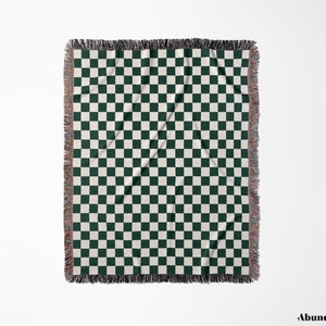 Simple Checkered Woven Throw Blanket and Woven Tapestry, Green Checker ...