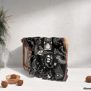 Spooky Halloween Woven Throw Blanket, Black and White Occult Tapestry ...