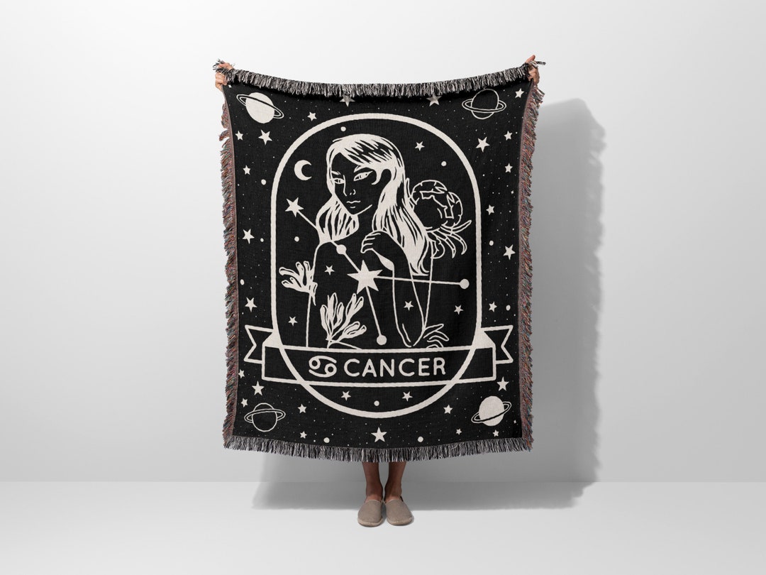 Cancer Zodiac Blanket, Black and White Woven Throw Blanket, Zodiac Sign ...