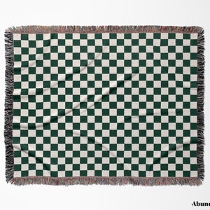 Simple Checkered Woven Throw Blanket and Woven Tapestry, Green Checker ...