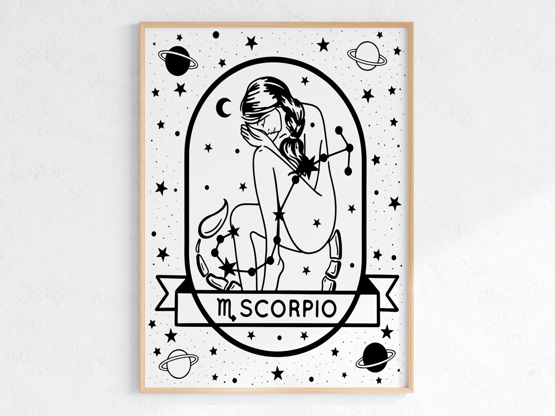 Scorpio Sign Poster Birthday Gift, Black and White Giclee Print ...