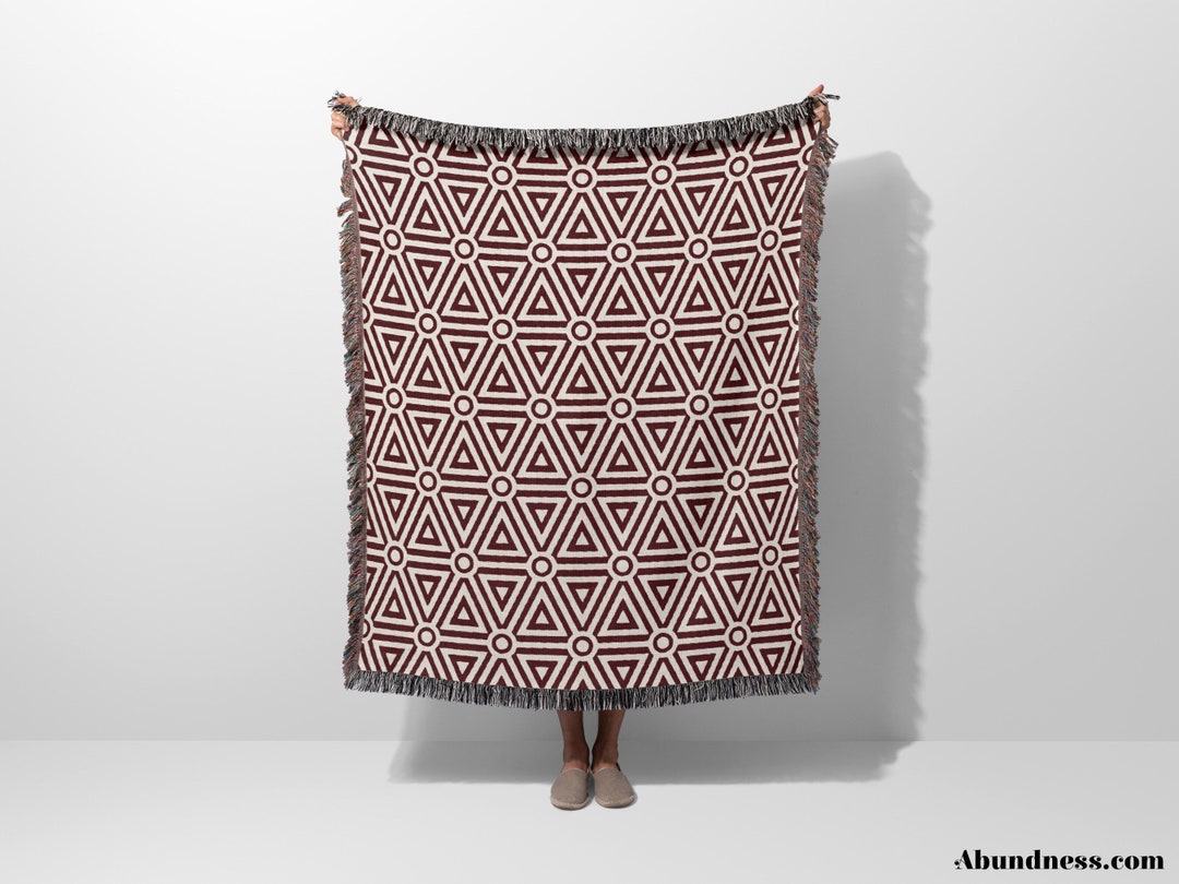 Geometric Decor Woven Throw Blanket Tapestry 100% Cotton Red Woven ...