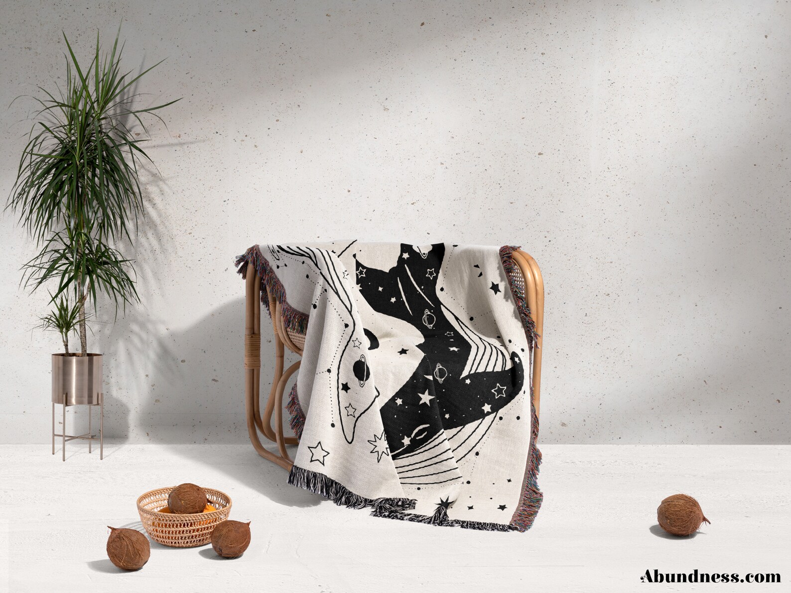 Unique Celestial Woven Blanket, Black and White Stars Throw Blanket ...