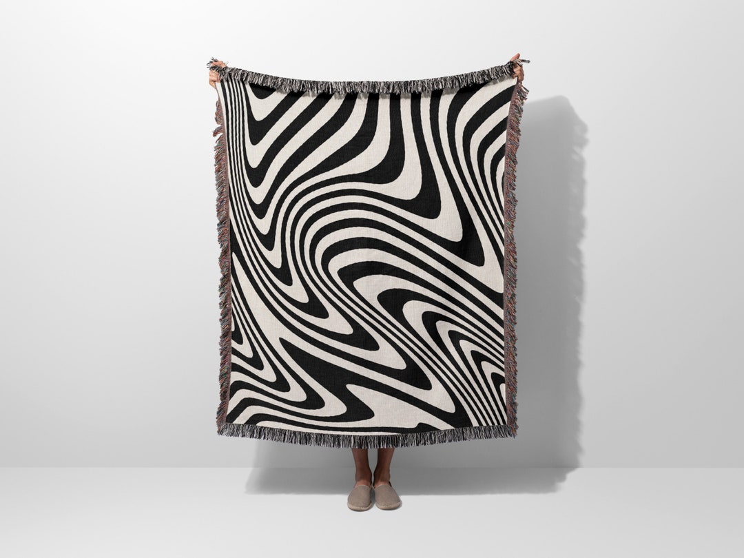 Abstract Art Black and White Woven Throw Blanket for Couch, Wall ...
