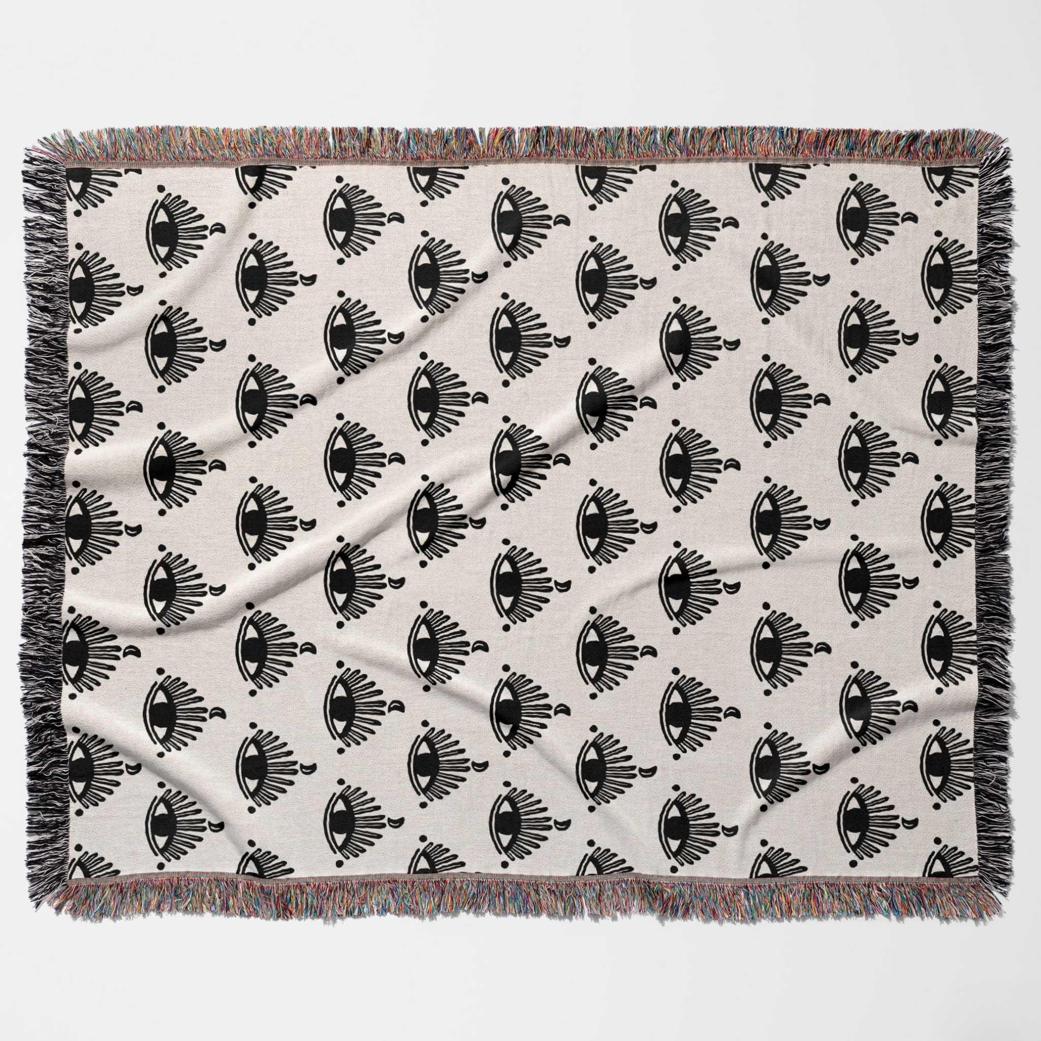 Minimalist Blanket Evil Eye Woven Throw Blanket Tapestry, Black and ...