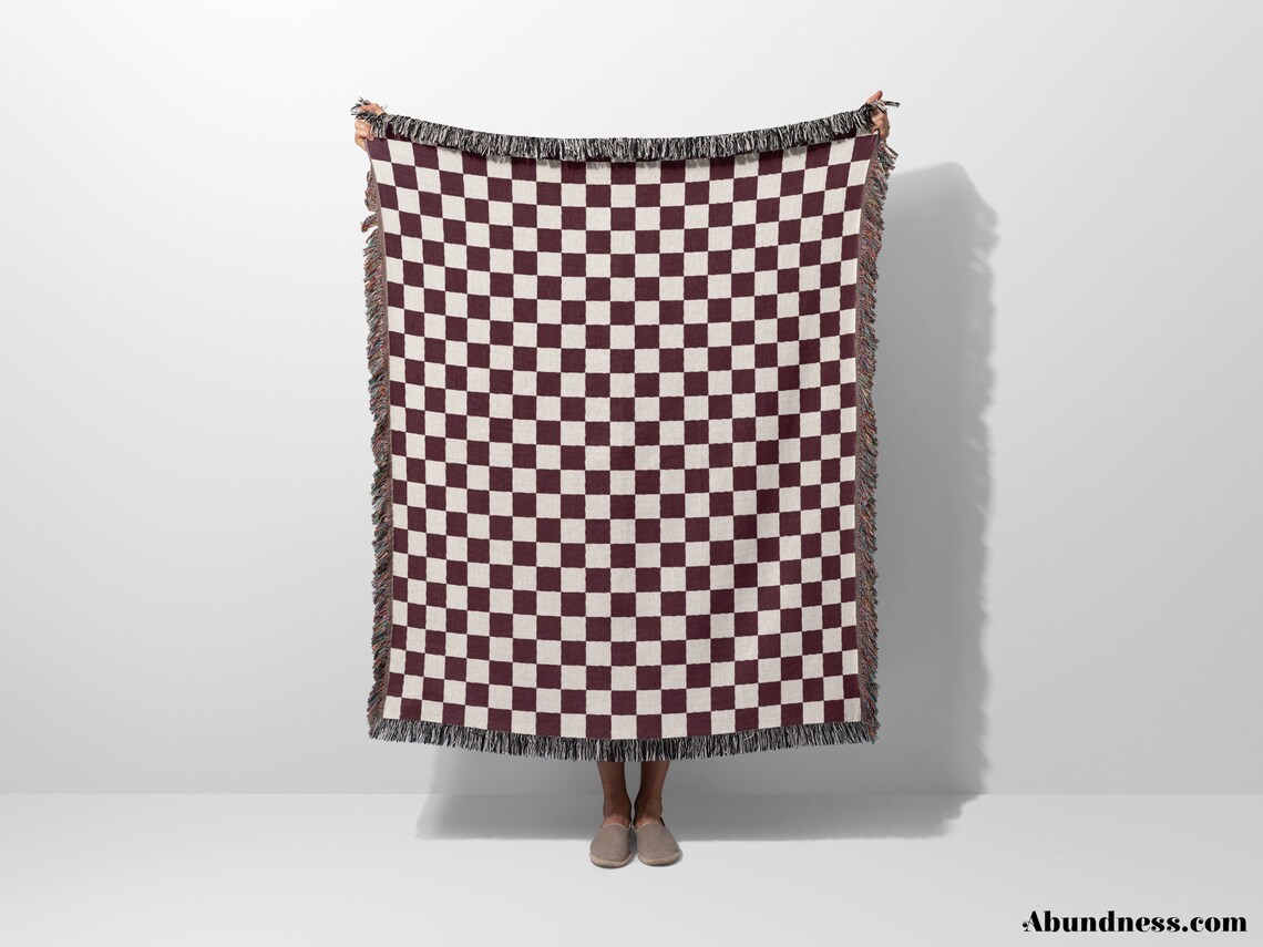 Checkered Woven Throw Blanket Red Color Check Throw Blanket - Etsy