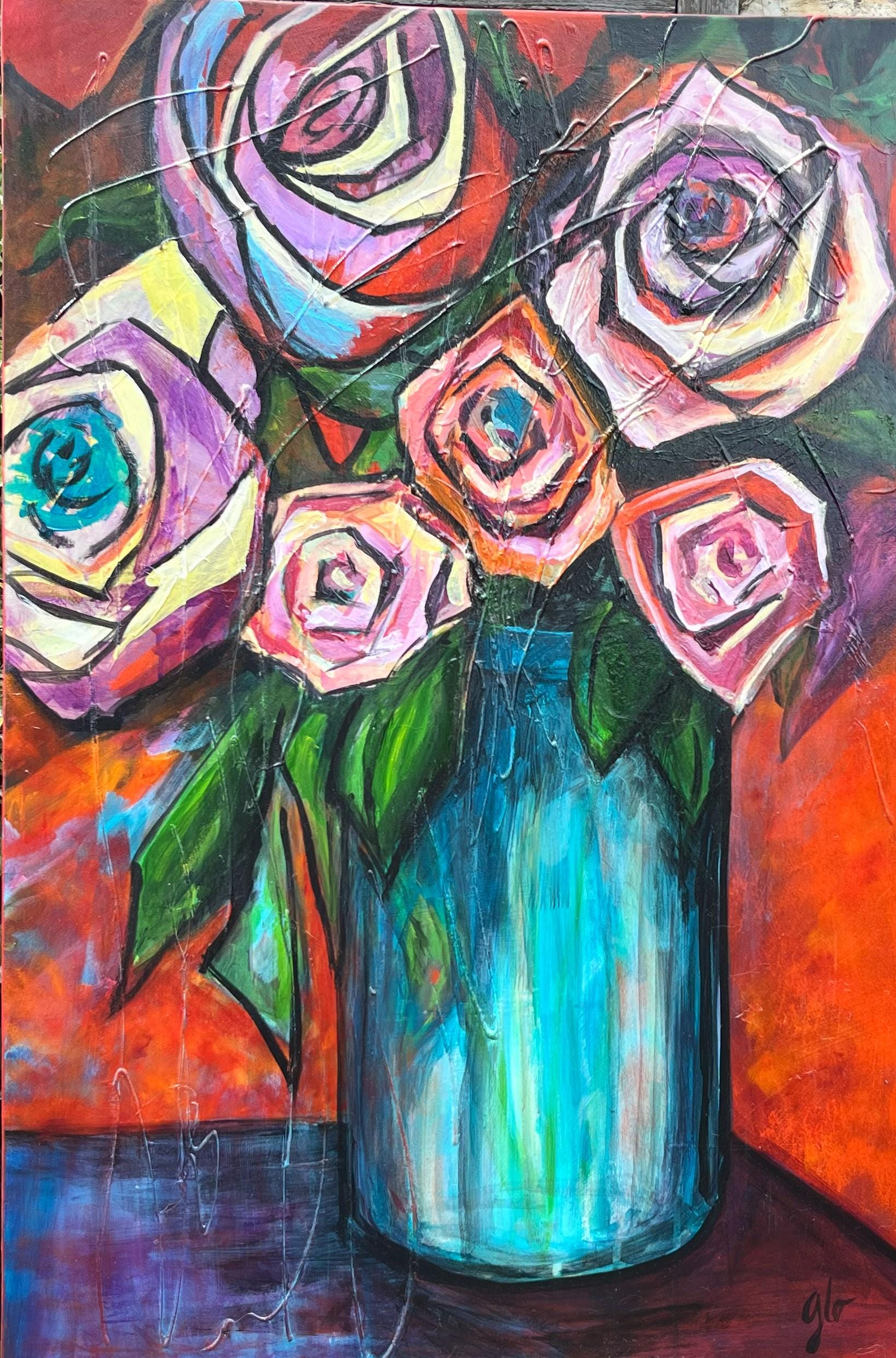 Abstract Roses, Paintings, Floral, 24"x36" - Etsy