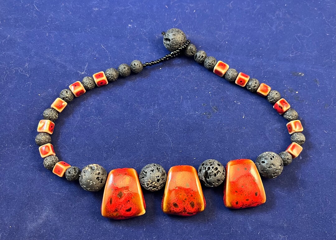 Gothic Lava Rock and Crimson Stone Choker Style Necklace - Etsy