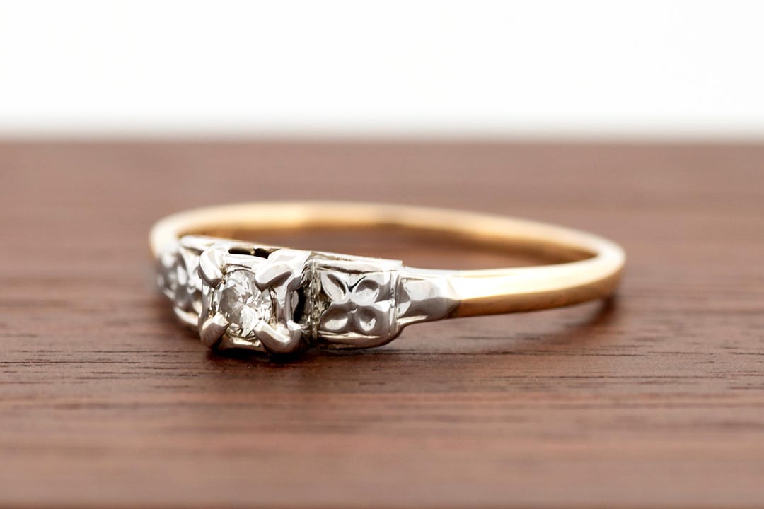 Vintage Canadian-made 14k Yellow Gold & 18k White Gold Diamond ...