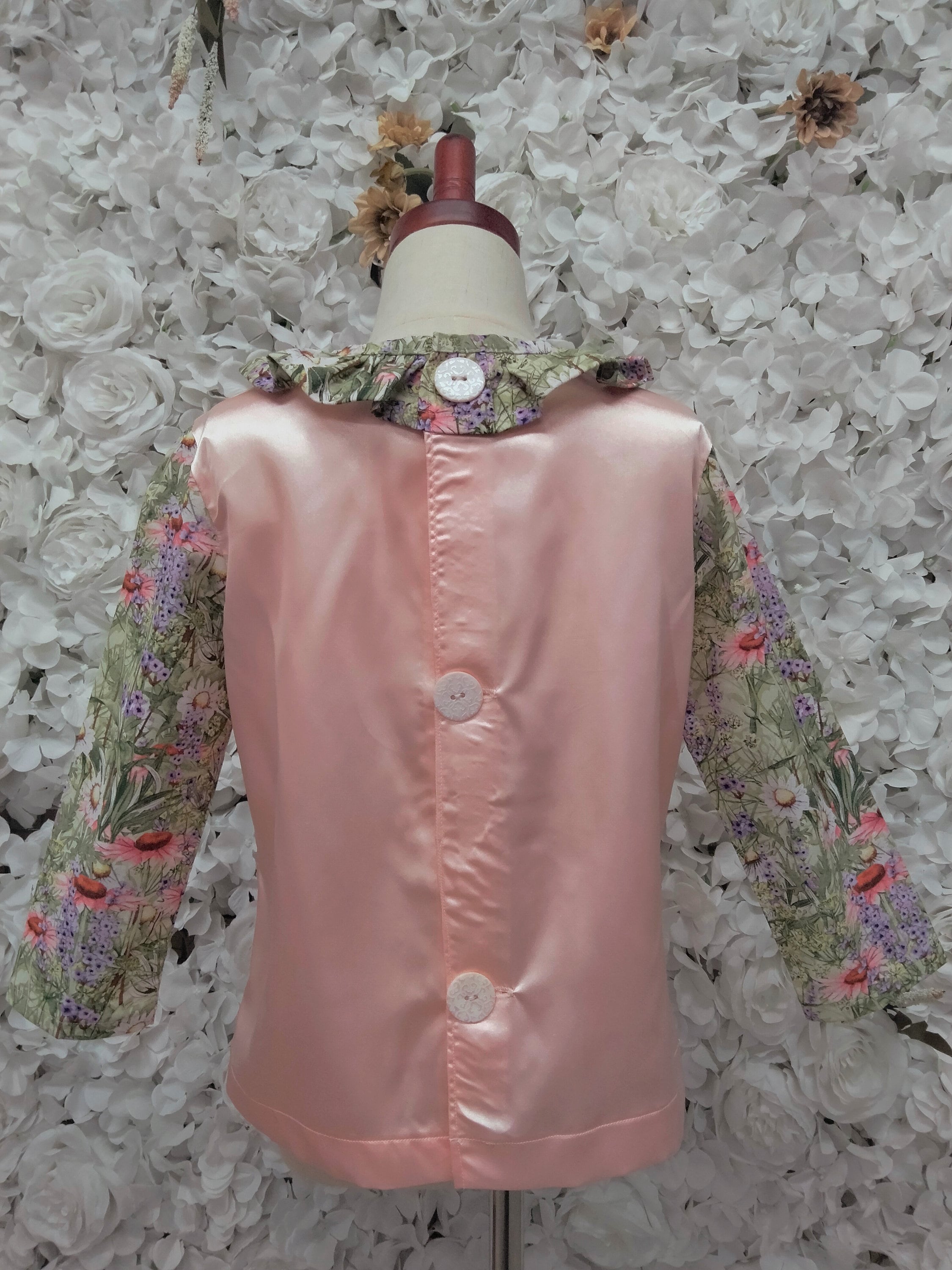 Little Girl Blouse, Buttons, Satin, Size 8, Fancy Girl Clothing, Floral ...
