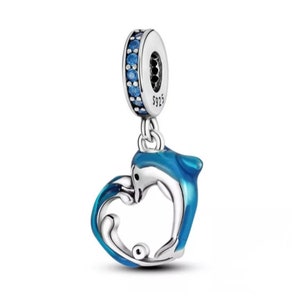 Heart Dolphin Charm Heart Shaped With Blue Stones Genuine 925 Sterlings ...