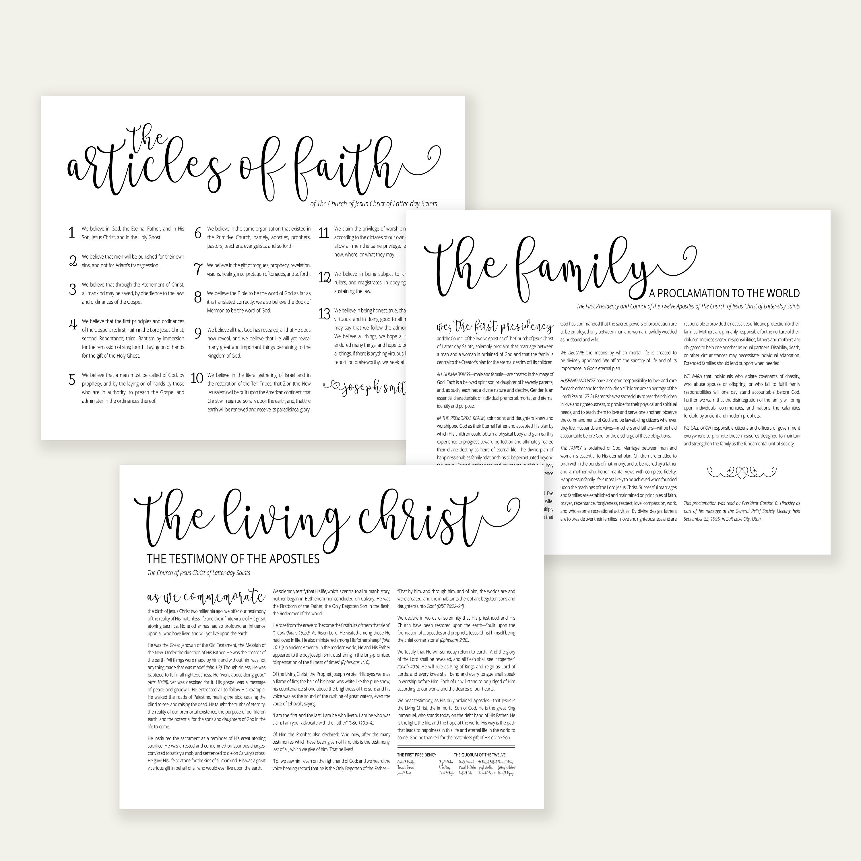 LDS Poster Bundle Family Proclamation Living Christ and - Etsy