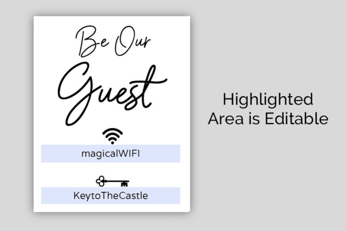 Be Our Guest Wifi Printable, WIFI Password Sign, Personalized Wifi Sign ...