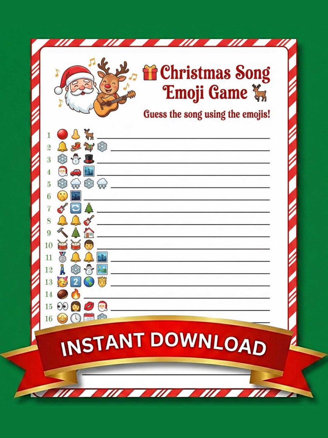 Christmas Song Emoji Game | Holiday Party Printable (PDF) - Etsy