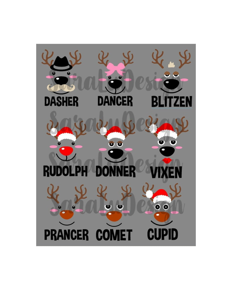 Reindeer Family SVG JPEG PNG Dasher, Dancer, Prancer, Vixen, Comet ...