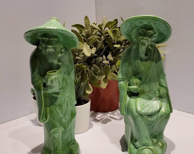 Vintage Arnel Pottery Asian Men Statue Set, Asian Decor, Oriental Man ...