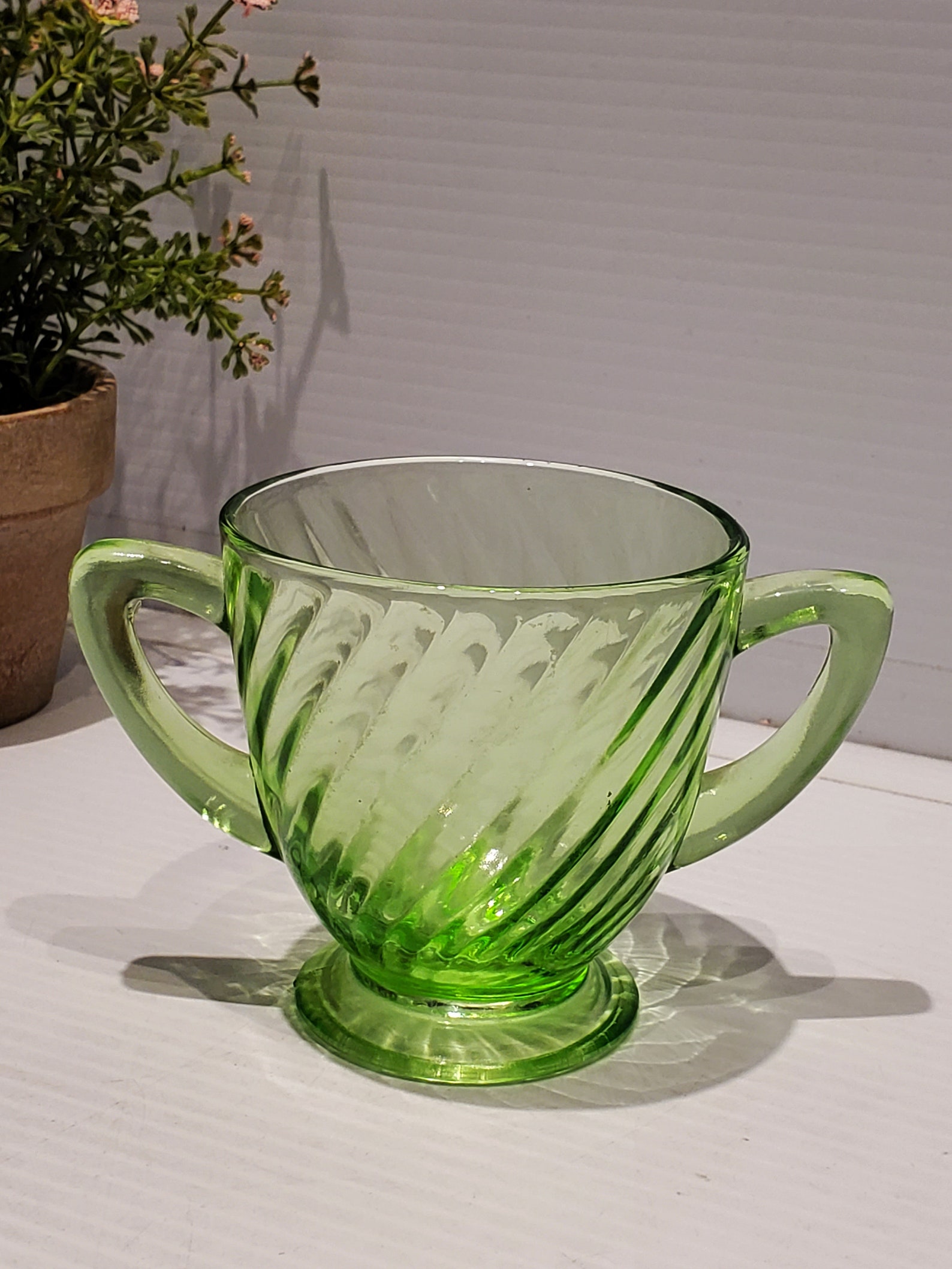 Vintage Green Uranium Depression Glass Sugar Bowl, Uranium Glassware ...