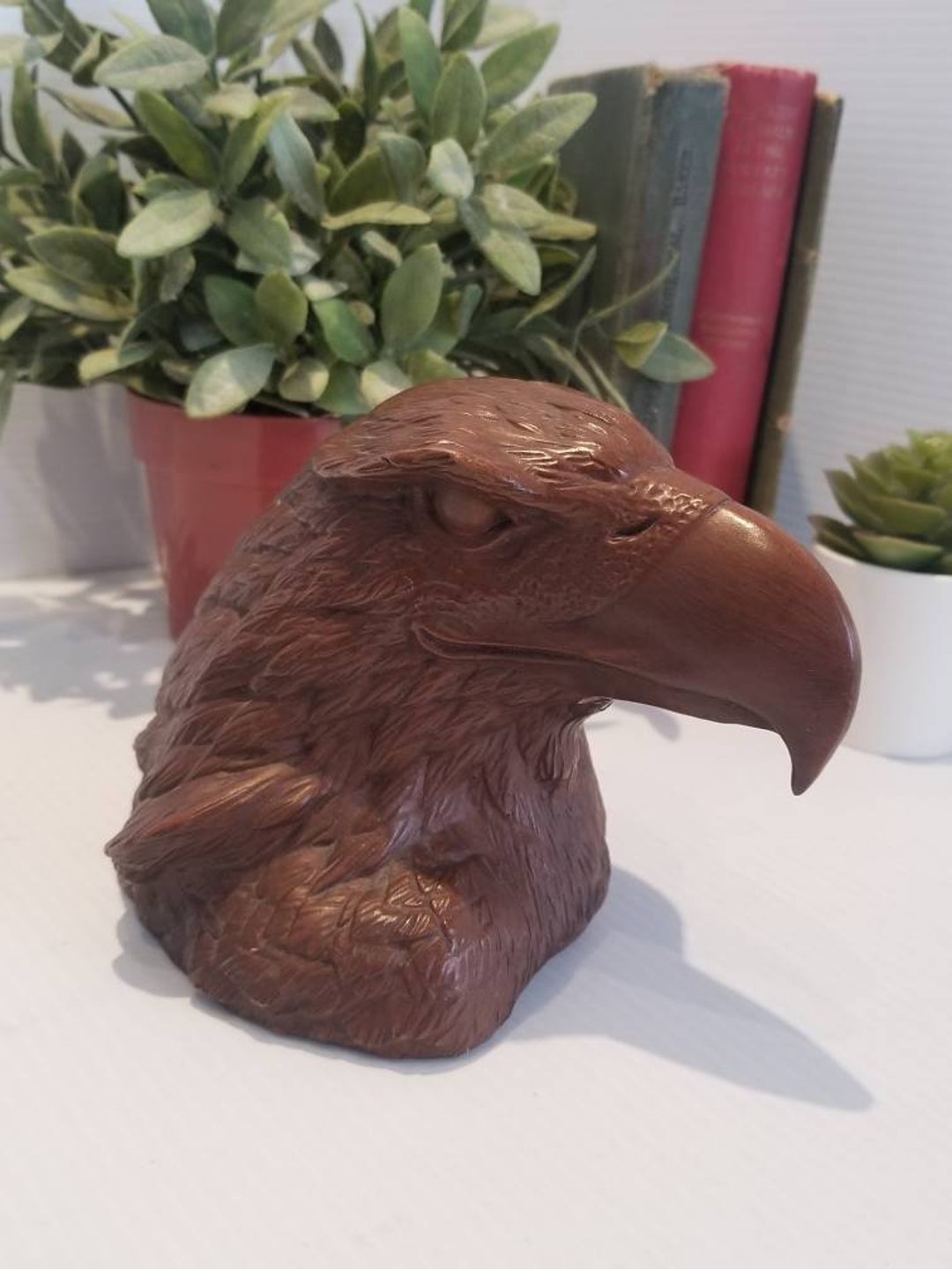 Vintage Resin Eagle Head Statue, Red Mills Mfg Handcrafted USA 1990 ...