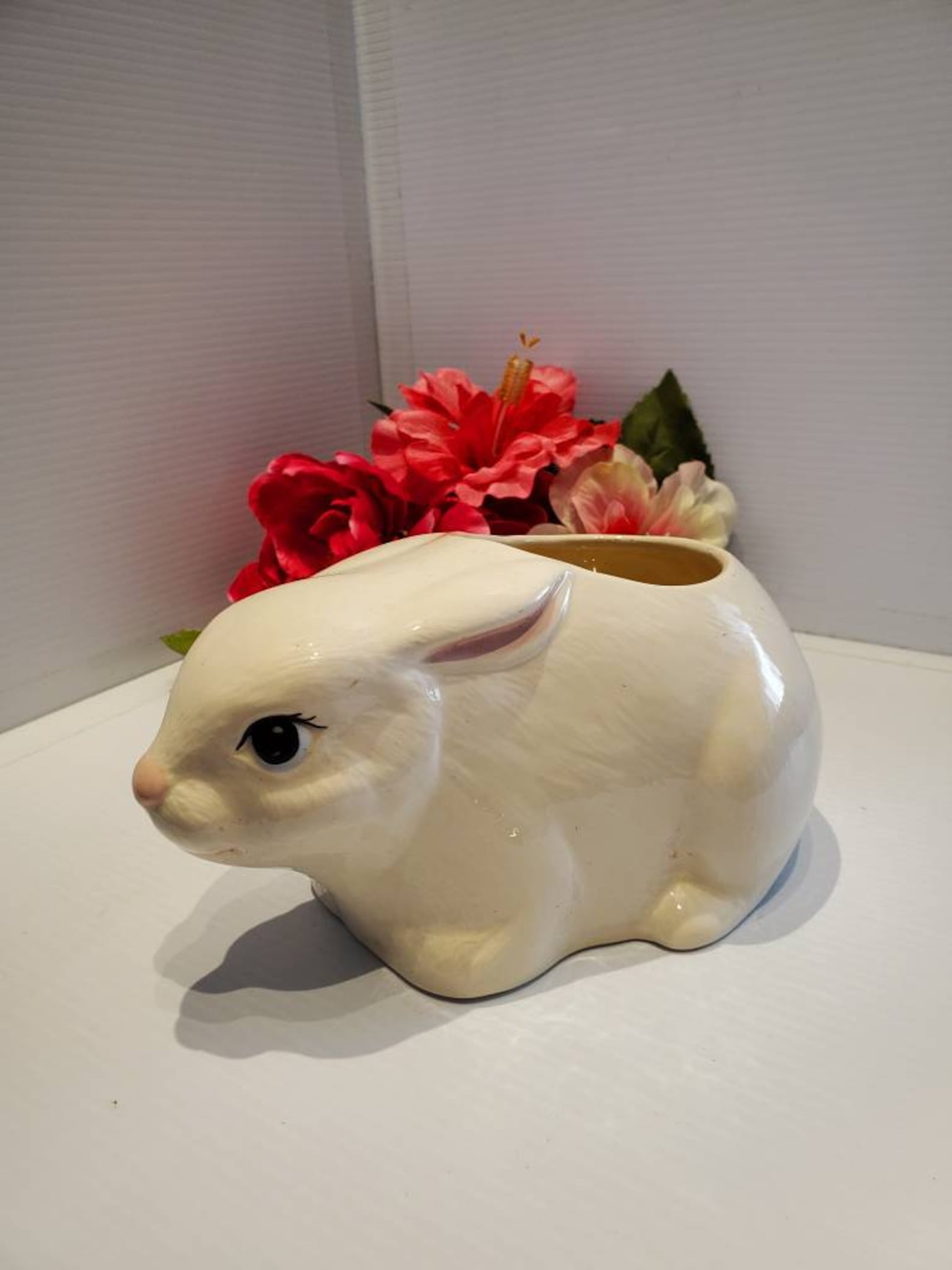 Vintage Ceramic White Bunny Planter, Bunny Plant Pot, Indoor Outdoor ...