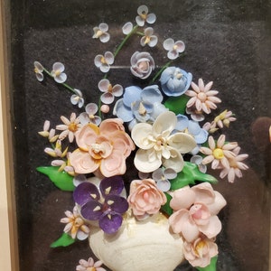 Vintage Sea Shell Art Floral Picture Set, Sea Shell Decor, Shadow Box ...