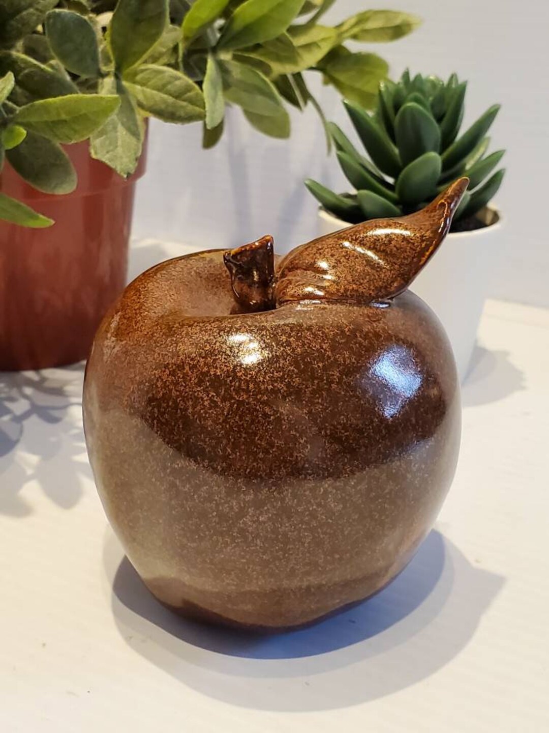 Vintage Brown Pottery Apple, Handmade, Country Farmhouse Decor, Apple ...