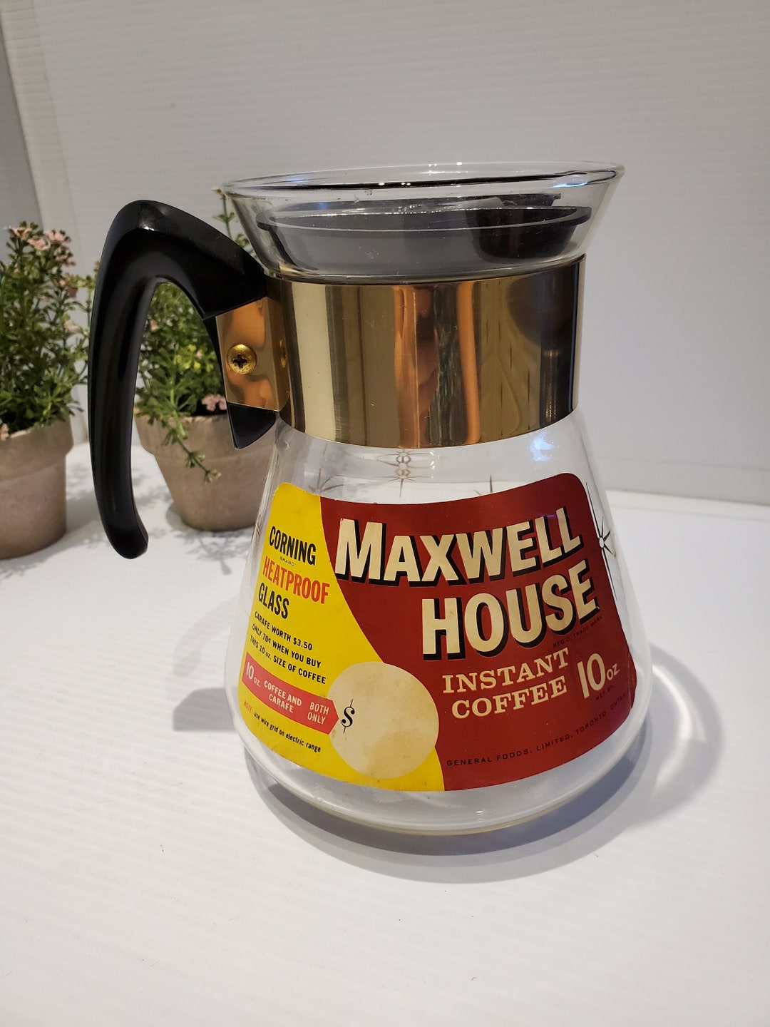 Vintage Maxwell House Atomic Burst Instant Coffee Pot, Corningware Heat ...