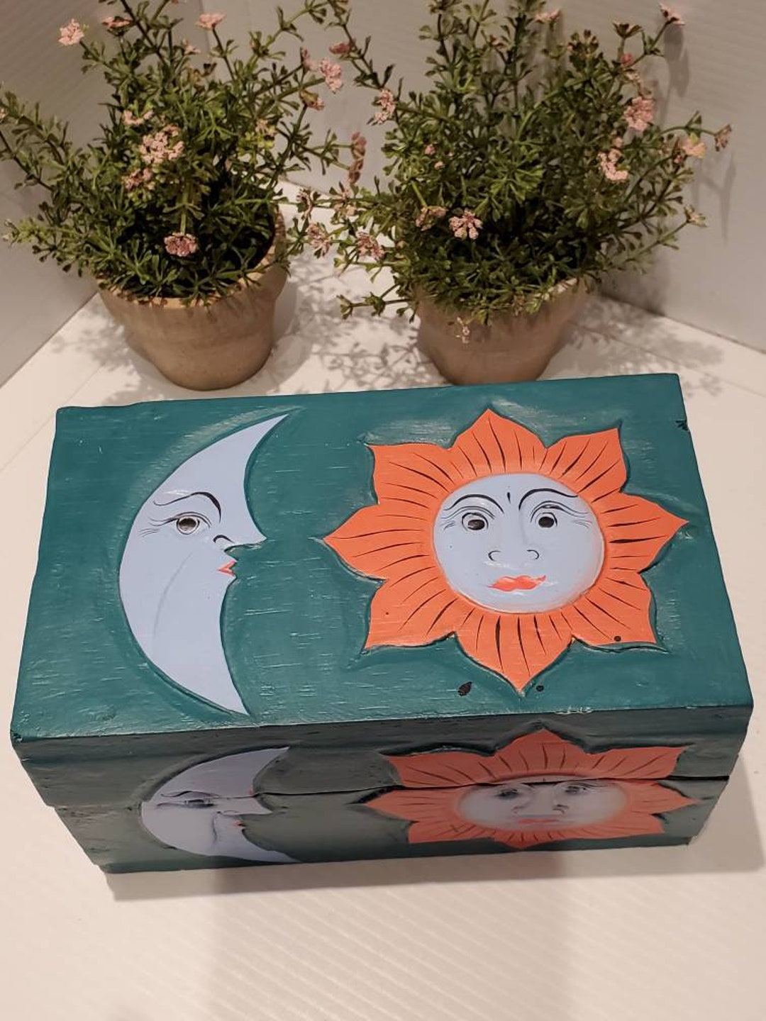 Vintage Indonesian Moon and Sun Box, Moon and Sun Decor, Hand Painted ...