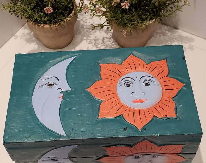 Vintage Indonesian Moon and Sun Box, Moon and Sun Decor, Hand Painted ...
