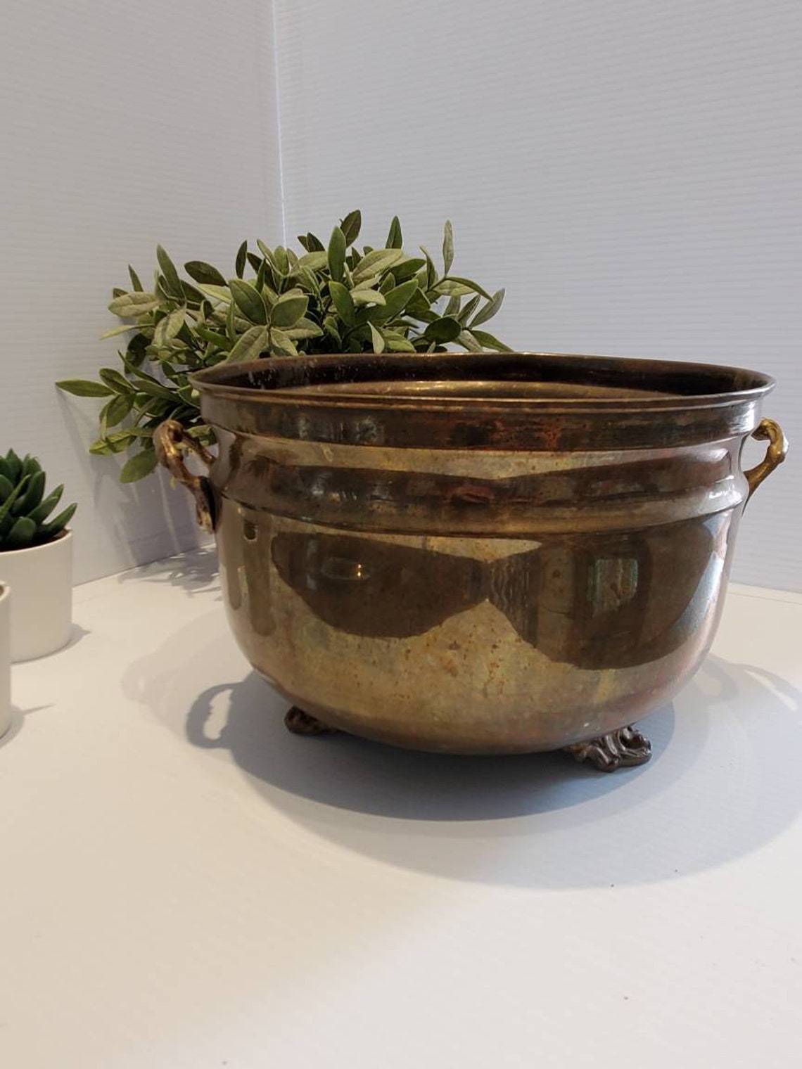 Vintage Footed Brass Planter Rustic Brass Decor Old - Etsy