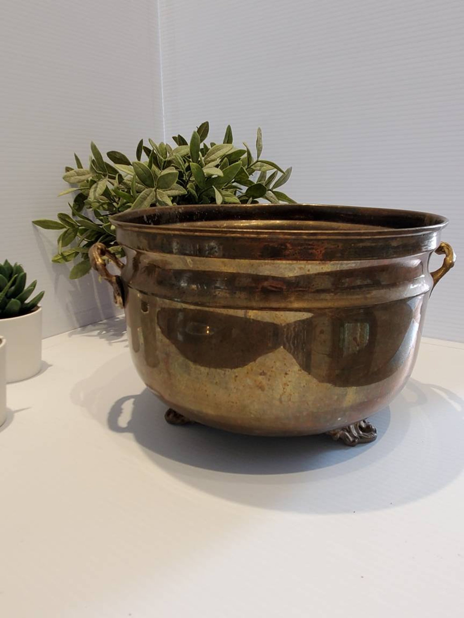 Vintage Footed Brass Planter Rustic Brass Decor Old - Etsy