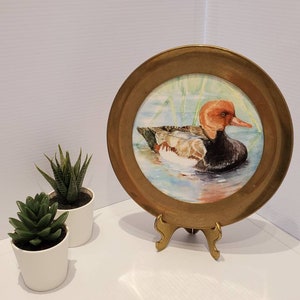 Vintage Pottery Brass Duck Plate Wall Decor, Duck Decor, Hand Painted ...