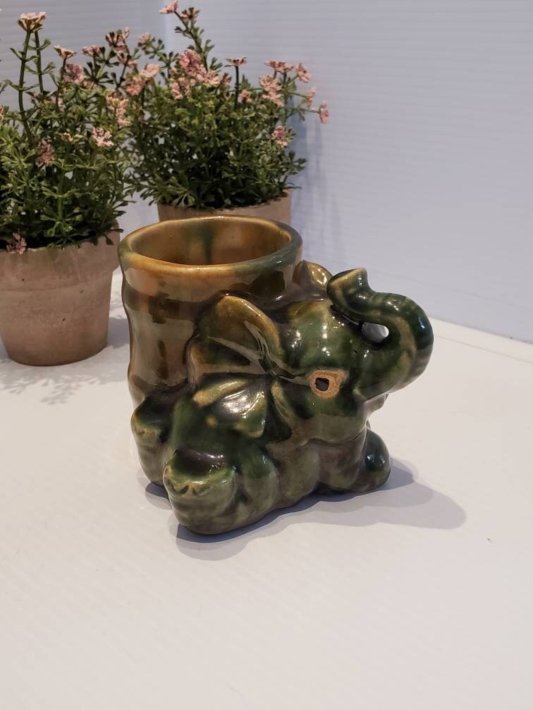Vintage Green Pottery Lucky Elephant Planter Elephant Decor | Etsy